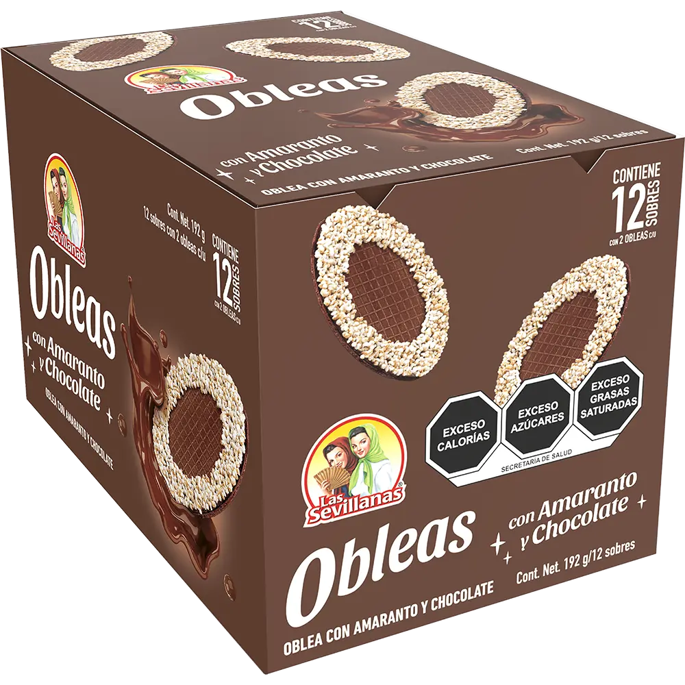 OBLEA CON CHOCOLATE Y AMARANTO 64 GR BOLSA CON 4 PIEZAS